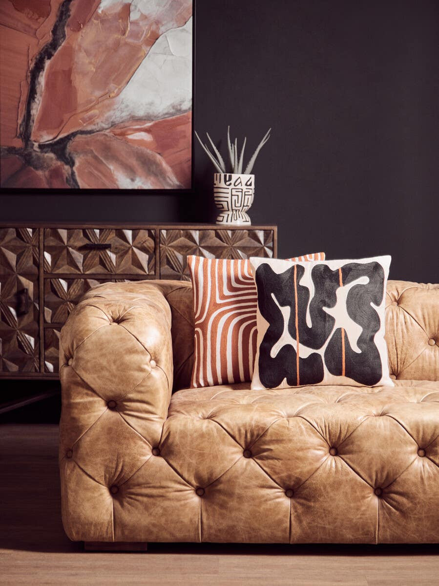 Durango Three Seater Tufted Tan Leather Sofa – Green & Gable