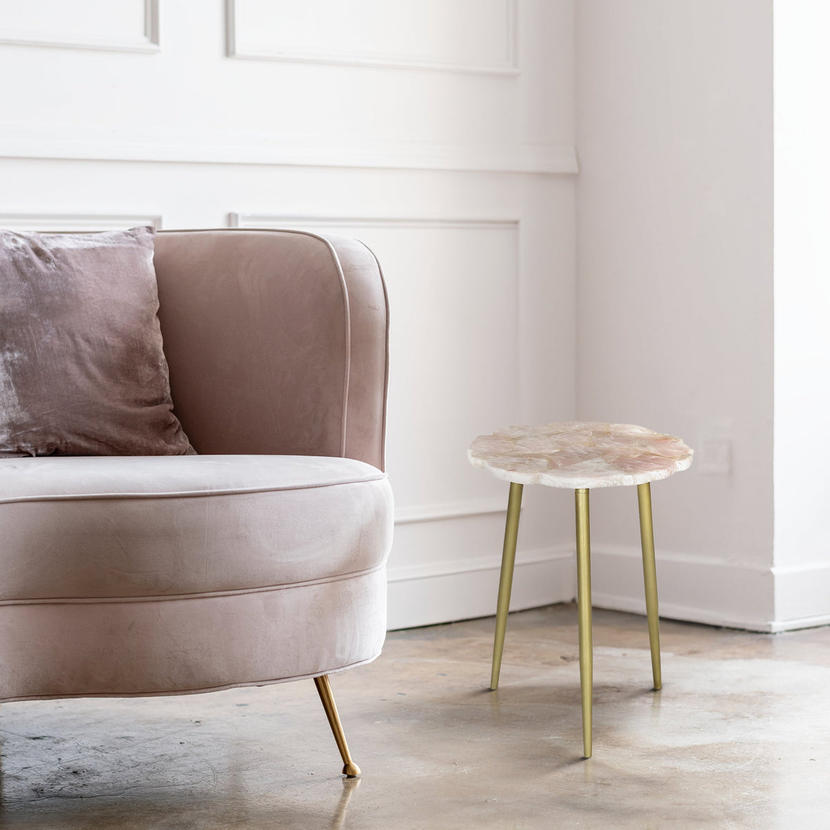 Myra Rose Quartz End Table | Elegant Stone Side Table | Green & Gable